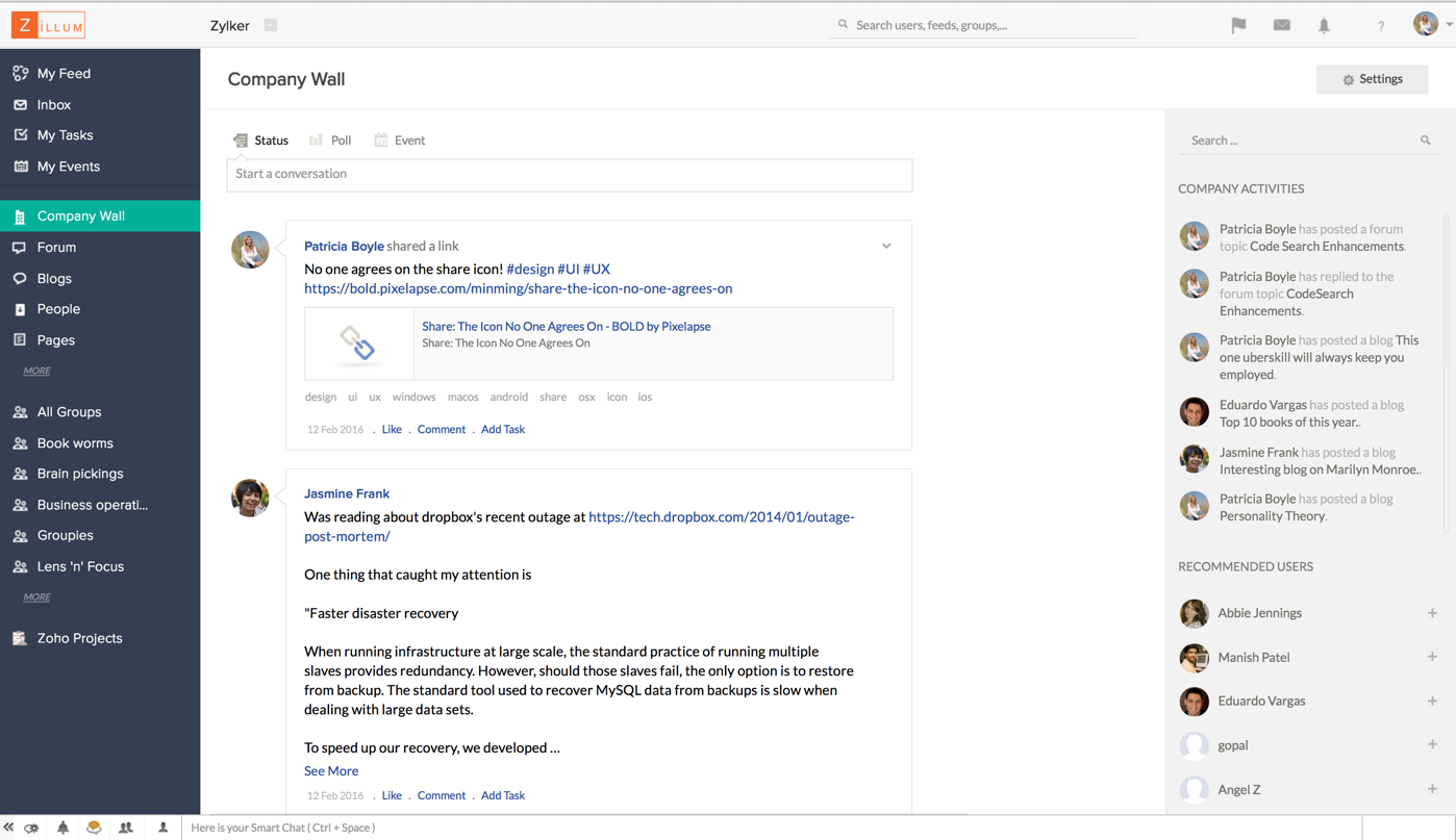 Zoho Connect Software - 2025 Reviews, Pricing & Demo