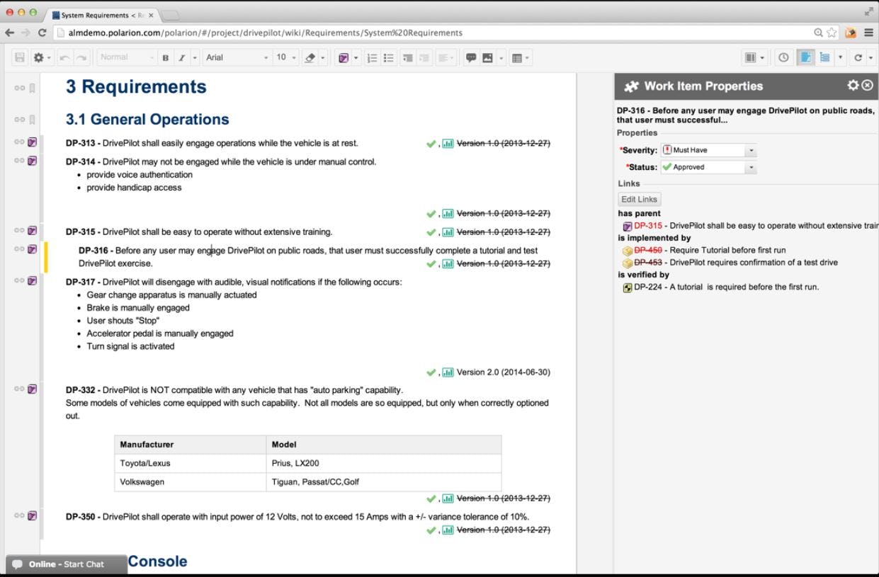 Polarion REQUIREMENTS vs Valispace Comparison