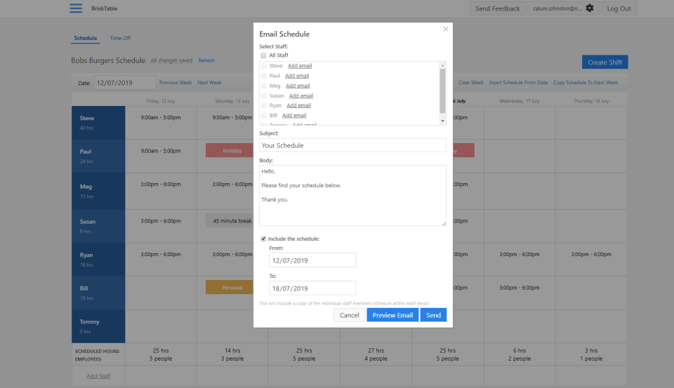 Brisk Table Employee Scheduling | Reviews, Pricing & Demos ...